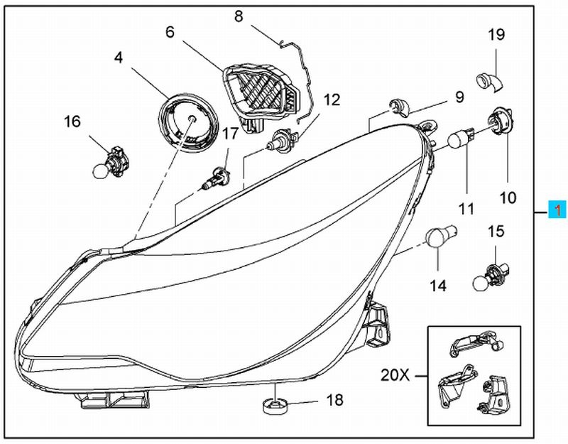 Reflektor prawy CORSA D (chromowany)(PL;AS5) - 95511328 - SKLEP Dixi-Car